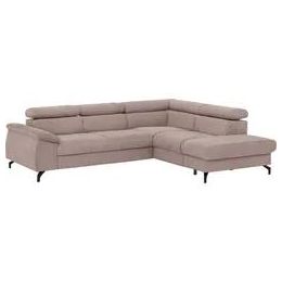 Ecksofa COTTA "Komaris L-Form" Sofas Gr. B/H/T: 249cm x 72cm x 207cm, Microfaser, Ottomane rechts, ohne Bettfunktion-ohne Bettkasten-mit Kopfteilverstellung, braun (mud) inklusive Kopfteilverstellung, wahlweise BettfunktionBettkasten