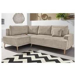 Ecksofa Inosign "Exxpo Otusso, L-Form" Sofas Gr. B/H/T: 246cm x 90cm x 169cm, Luxus-Microfaser weich, Recamiere links, beige mit Bettfunktion und Bettkasten