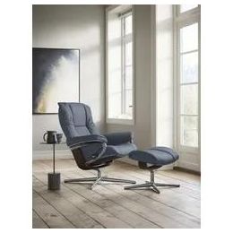 Relaxsessel stressless "Mayfair" Sessel Gr. Leder PALOMA, Cross Base Braun, Relaxfunktion-Drehfunktion-PlusTMSystem-Gleitsystem-BalanceAdaptTM, B/H/T: 83cm x 102cm x 74cm, blau (sparrow blue paloma) mit Cross Base, Größe S, M & L, Holzakzent Braun