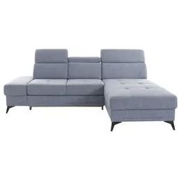 Ecksofa Inosign "Cardiz L-Form" Sofas Gr. B/H/T: 246cm x 83cm x 173cm, Webstoff, Recamiere rechts, mit Bettfunktion-mit Bettkasten, blau (blaugrau) inkl.Kopfteilverstellung und Federkern wahlweise mit Bettfunktion