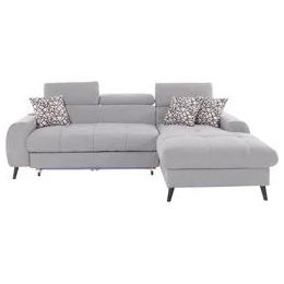 Ecksofa COTTA "Mia L-Form mit 3 Zierkissen", grau (stone), B:236cm H:74cm T:164cm, 100% Polyester, Sofas, wahlweise mit Bettfunktion, Bettkasten, Beleuchtung & Wireless-Charger