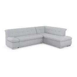 Ecksofa DOMO collection "Mona L-Form" Sofas Gr. B/H/T: 271cm x 80cm x 213cm, Feinstruktur, Ottomane rechts, mit Bettfunktion-mit Armlehnenfunktion, silberfarben (silber) wahlweise mit Bett- und Armlehnfunktion