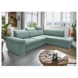 Ecksofa Inosign "Vasto L-Form" Sofas Gr. B/H/T: 283 cm x 102 cm x 228 cm, Microfaser, Ottomane rechts, grün (mint) inkl. Bettfunktion und Bettkasten, Kopfteilfunktion