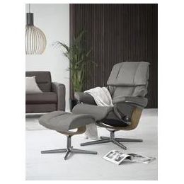 Relaxsessel stressless "Reno", grau (grau q2 faron), B:83cm H:100cm T:76cm, ROHLEDER Stoff Q2 FARON: Ein fester zuverlässiger Bouclu00e9 mit einem strukturierten Aussehen und einer komfortablen Oberfläche (100% Polyester im Flor, Grundgewebe: 50% Polyester, 50% Polyacryl), Sessel, mit Cross Base, Größe S, M & L, Holzakzent Eiche