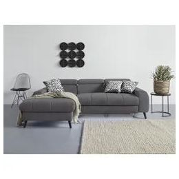 Ecksofa COTTA "Mia L-Form" Sofas Gr. B/H/T: 236cm x 74cm x 164cm, Microfaser, Recamiere links, Ohne Bettfunktion-ohne Bettkasten-ohne RGB-LED-Beleuchtung-mit Wireless Charger, grau 3-tlg.-Kissen-Set, Recamiere, wahlweise mit oder ohne RGB-Beleuchtung