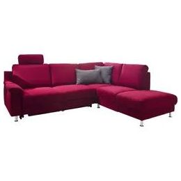 Candy Ecksofa 3C CARINA "Korfu L-Form" Sofas Gr. B/H/T: 252cm x 91cm x 208cm, Chenilleoptik, Recamiere rechts, mit Bettfunktion-mit Stauraum, rot incl.- 1 Kopfstütze, wahlweise mit Schlafunktion und Stauraum