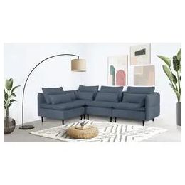 Ecksofa Andas "ALVIK L-Form" Sofas Gr. B/H/T: 262cm x 88cm x 172cm, Struktur weich, Ottomane links, Ottomane links, blau zusammengesetzt aus Modulen, erweiterbar mit Modulen der Serie