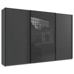 Schwebetürenschrank wimex "Norderstedt" Schränke Gr. B/H/T: 360cm x 236cm x 64cm, 3 St., grau (graphit/ glas grey) INKLUSIVE 2 Stoffboxen und zusätzliche Einlegeböden, mit Glastür