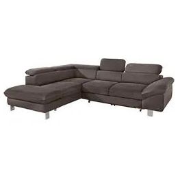 Ecksofa COTTA "Driver L-Form" Sofas Gr. B/H/T: 266cm x 73cm x 214cm, Chenille, Ottomane links, mit Kopfteilverstellung-ohne Bettfunktion und Bettkasten, braun (espresso) mit Kopfteilverstellung, wahlweise Bettfunktion