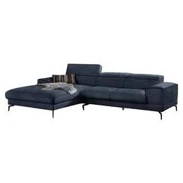 Ecksofa W.Schillig "piedroo" Sofas Gr. B/H/T: 303cm x 70cm x 193cm, Stoff S37, Longchair links, mit Kopfteilverstellung-ohne Sitztiefenverstellung, blau (dark blue s37) Kopfteilverstellung, wahlweise mit Sitztiefenverstellung, Breite 303cm