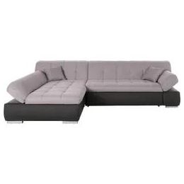 Ecksofa DOMO collection "Mona L-Form" Sofas Gr. B/H/T: 297cm x 80cm x 173cm, Kunstleder SOFTLUX-Struktur fein, Recamiere links, mit Bettfunktion-mit Armlehnenfunktion, schwarz (schwarz, grau) wahlweise mit Bettfunktion