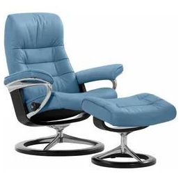 Relaxsessel stressless "Opal", blau (sparrow blau), B:82cm H:99cm T:71cm, Leder PALOMA: durchgefärbtes Semianilin-Möbelleder, Leder BATICK: durchgefärbtes und genarbtes Möbelleder, Sessel, mit Signature Base, Größe M, mit Schlaffunktion, ohne Hocker