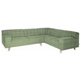 Ecksofa Tom Tailor HOME "NORDIC CHIC" Sofas Gr. B/H/T: 269cm x 77cm x 226cm, Vintage Webstoff TUS, langer Schenkel links, grün (pistacchio tus 5) im Retrolook, Füße Buche natur