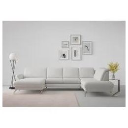 Sit & More Wohnlandschaft SIT & MORE "Fashion U-Form" Sofas Gr. B/H/T: 338 cm x 84 cm x 207 cm, Soft clean, Ottomane rechts, mit Kopfteilverstellung, grau (hellgrau) wahlweise mit Kopfteilverstellung, Vorziehsitz, motorisch, Nickelfüße