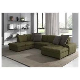 Sit & More Wohnlandschaft SIT & MORE "Luxor U-Form" Sofas Gr. B/T: 329cm x 224cm, Soft clean, Ottomane links, mit Bettfunktion-mit Bettkasten-mit Kopfteilverstellung, grün (olive) wahlweise mit Bettfunktion, Bettkasten und Kopfteilverstellung