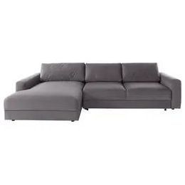 Ecksofa Places of Style "Bloomfield, L-Form" Sofas Gr. B/H/T: 303cm x 84cm x 176cm, Velours, mega-Recamiere links, XL mit Bettfunktion und Bettkasten, grau wahlweise mit Bettfunktion und Bettkasten