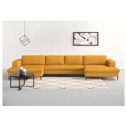 Wohnlandschaft DOMO collection "Modica U-Form" Sofas Gr. B/H/T: 438cm x 83cm x 173cm, Struktur, Recamiere beidseitig, gelb (curcuma) XXL, in moderner Optik mit, 2 großzügigen Recamieren, auch Cord