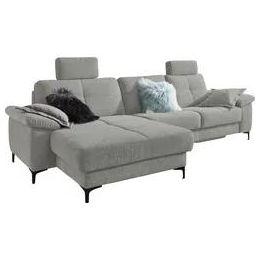 Candy Ecksofa 3C CARINA "Burnaby L-Form", grau (hellgrau), B:296cm H:87cm T:162cm, Sofas, 2 Kopfstützen, optional mit Schlaf- und motorischer Relaxfunktion