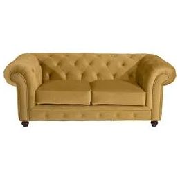 Chesterfield-Sofa Max Winzer "Old England modern, elegant und Retro, mit edler Knopfheftung" Sofas Gr. B/H/T: 192cm x 76cm x 96cm, Samtvelours 20442, gelb (mais) im Retrolook, Breite 192 cm