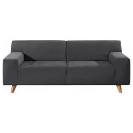 2,5-Sitzer Tom Tailor HOME "NORDIC PURE" Sofas Gr. B/H/T: 206cm x 77cm x 91cm, Samtstoff STC, schwarz (tarmac stc 19) im Retrolook, Füße Buche natur