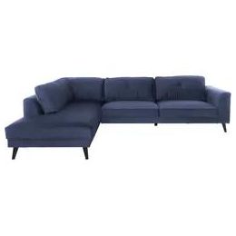 Guido Maria Kretschmer Home & Living Ecksofa GUIDO MARIA KRETSCHMER HOME & LIVING "L-Form" Sofas Gr. B/H/T: 295cm x 81cm x 98cm, Struktur grob, Ottomane links, blau (moonlight ocean) mit eleganter Kreuznaht in den Rückenkissen