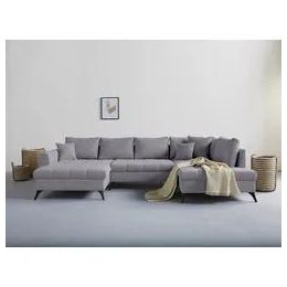 Wohnlandschaft Inosign "Lörby U-Form" Sofas Gr. B/H/T: 339 cm x 90 cm x 190 cm, Luxus-Microfaser weich, Ottomane rechts, Luxus Microfaser weich, grau auch mit Aqua clean-Bezug, feine Steppung im Sitzbereich, lose Kissen