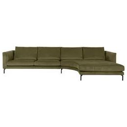 Ecksofa furninova "Designpolsterecke mit erstklassigem Sitzkomfort" Sofas Gr. B/H/T: 371cm x 80cm x 177cm, Velours, Recamiere rechts, ohne Bettfunktion, grün (seagrass) mit abgerundetem Longchair, im skandinavischen Design