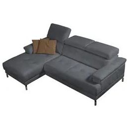 Ecksofa Egoitaliano "Soul, Design und Sitzkomfort auf hohem Niveau, tolle Details, L-Form" Sofas Gr. B/H/T: 250 cm x 99 cm x 166 cm, Luxus-Microfaser Lederoptik, Recamiere links, mit Kopfteilverstellung, blau (ice lake) mit Recamiere, inkl. Kopfteilverstellung