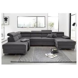 Wohnlandschaft DOMO collection "Mira U-Form" Sofas Gr. B/H/T: 337cm x 78cm x 230cm, Luxus-Microfaser, Recamiere rechts, mit Kopfteilverstellung, braun (espresso) wahlweise mit Bettfunktion und Bettkasten