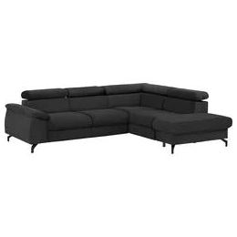 Ecksofa COTTA "Komaris L-Form" Sofas Gr. B/H/T: 249cm x 72cm x 207cm, Flachgewebe, Ottomane rechts, ohne Bettfunktion-ohne Bettkasten-mit Kopfteilverstellung, schwarz (charcoal) inklusive Kopfteilverstellung, wahlweise BettfunktionBettkasten