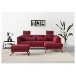 Sit & More Ecksofa SIT & MORE "Lindholm L-Form" Sofas Gr. B/H/T: 254cm x 88cm x 188cm, Samtoptik, Ottomane rechts, mit Sitztiefenverstellung, rot mit Sitztiefenverstellung und Federkern