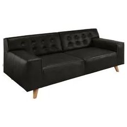 2-Sitzer Tom Tailor HOME "NORDIC CHIC" Sofas Gr. B/H/T: 186cm x 77cm x 91cm, Leder EA, grau (asphalt ea 8) mit Kedernaht und Knöpfung, Füße Buche natur