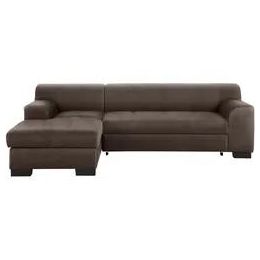 Ecksofa Home Affaire "Falk L-Form" Sofas Gr. B/H/T: 262 cm x 77 cm x 159 cm, NaturLEDER-Kunstleder, Recamiere links, mit Bettfunktion, braun (mocca) mit Federkern und wahlweise Bettfunktion