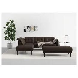 Sit & More Ecksofa SIT & MORE "Scandia L-Form" Sofas Gr. B/H/T: 271cm x 82cm x 214cm, Microfaser, Ottomane links, Ohne Kopfteilverstellung-Ohne Armteilfunktion-Mit schwarzen matten Metallfüßen, braun (dunkelbraun) Wahlweise mit Kopfteilverstellung und Armteilfunktion