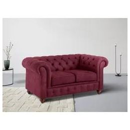 Chesterfield-Sofa Home Affaire "Chesterfield 2-Sitzer B/T/H: 150/89/74 cm" Sofas Gr. B/H/T: 150cm x 74cm x 89cm, Luxus-Microfaser weich, rot (weinrot) mit hochwertiger Knopfheftung, auch in Leder