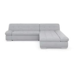 Ecksofa DOMO collection "Mona L-Form" Sofas Gr. B/H/T: 297cm x 80cm x 173cm, Feinstruktur, Recamiere rechts, mit Bettfunktion-mit Armlehnenfunktion, silberfarben (silber) wahlweise mit Bettfunktion