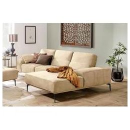 Ecksofa W.Schillig "run" Sofas Gr. B/H/T: 299cm x 88cm x 178cm, Stoff S37, Recamiere rechts, mit Sitztiefenverstellung, beige (sahara s37) mit Holzsockel, Füße in Schwarz pulverbeschichtet, Breite 299 cm