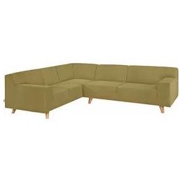 Ecksofa Tom Tailor HOME "NORDIC PURE" Sofas Gr. B/H/T: 269cm x 77cm x 226cm, Samtstoff STC, langer Schenkel rechts, beige (gold mustard stc 13) im Retrolook, Füße Buche natur