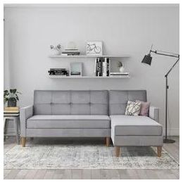 Ecksofa DOREL HOME "Lilly, L-Form" Sofas Gr. B/H/T: 212cm x 82cm x 153cm, Veloursstoff, Recamiere beidseitig montierbar, grau (hellgrau) mit Bett-Funktion, Recamiere beidseitig montierbar, Sitzhöhe 43 cm