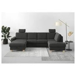 Wohnlandschaft Home Affaire "Summer U-Form" Sofas Gr. B/H/T: 314 cm x 91 cm x 170 cm, Feincord, Recamiere links, mit Bettfunktion-mit Bettkasten-mit Federkern, grau (anthrazit) mit oder ohne Bettfunktion und Bettkasten, Cord-Bezug