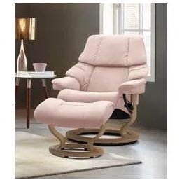 Relaxsessel stressless "Reno" Sessel Gr. ROHLEDER Stoff Q2 FARON, Classic Base Eiche, Relaxfunktion-Drehfunktion-PlusTMSystem-Gleitsystem, B/H/T: 75 cm x 96 cm x 75 cm, pink (light q2 faron) mit Classic Base, Größe S, M & L, Gestell Eiche