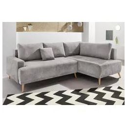 Ecksofa Inosign "Exxpo Otusso, L-Form" Sofas Gr. B/H/T: 246cm x 90cm x 169cm, Webvelours, Recamiere rechts, grau (hellgrau) mit Bettfunktion und Bettkasten