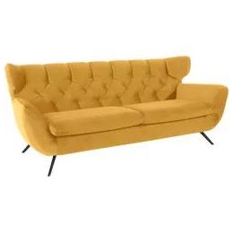 3-Sitzer 3C Candy "Beatrice" Sofas Gr. B/H/T: 225cm x 94cm x 95cm, Samtoptik, gelb (curry) mit Rückensteppung im Rautenmuster, auch in Fellimitat