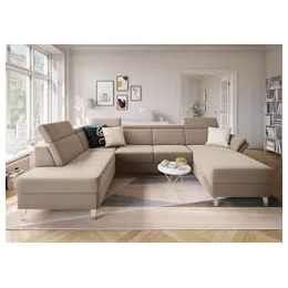 Sit & More Wohnlandschaft SIT&MORE "Vincenzo U-Form" Sofas Gr. B/H/T: 317 cm x 84 cm x 93 cm, Flachgewebe, Ottomane links, mit Kopfteilverstellung, braun (macchiato) inklusive Kopfteilverstellung, wahlweise mit Bettfunktion, Bettkasten