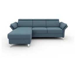 Sit & More Ecksofa SIT & MORE "Vincenzo L-Form" Sofas Gr. B/H/T: 252 cm x 84 cm x 165 cm, Flachgewebe, Recamiere links, mit Kopfteilverstellung-mit Bettfunktion-mit Bettkasten, blau (pacific) inklusive Kopfteilverstellung, wahlweise mit Bettfunktion, Bettkasten