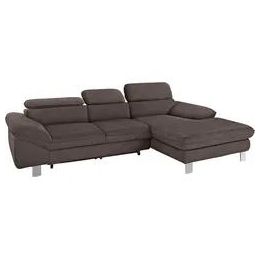 Ecksofa COTTA "Driver L-Form" Sofas Gr. B/H/T: 268cm x 73cm x 169cm, Chenille, Recamiere rechts, mit Kopfteilverstellung-mit Bettfunktion und Bettkasten, braun (espresso) mit Kopfteilverstellung, wahlweise Bettfunktion