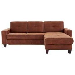 Ecksofa Places of Style "Varese L-Form" Sofas Gr. B/H/T: 251cm x 91cm x 164cm, Luxus-Microfaser Vintageoptik, Recamiere rechts, mit Vorziehfunktion-mit Bettkasten-mit Relaxfunktion, braun (cognac) Recamiere wahlweise mit elektrischer Relaxfunktion, 2-Sitzer-Element