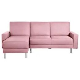 Schlafsofa Max Winzer "Just Fresh" Sofas Gr. B/H/T: 230cm x 93cm x 152cm, Samtvelours 20442, Recamiere beidseitig montierbar, rosa (rosé) mit Rückenverstellung, inklusive Stauraumhocker