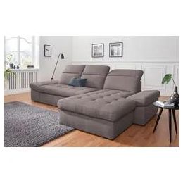 Sit & More Ecksofa SIT & MORE "Stardust L-Form" Sofas Gr. B/H/T: 302cm x 77cm x 189cm, Flachgewebe, Recamiere rechts, mit Kopfteilverstellung-mit Armlehnfunktion-mit Bettfunktion-mit Bettkasten, grau (hellgrau) wahlweise mit Bettfunktion und Bettkasten