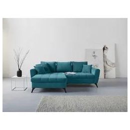 Ecksofa Inosign "Lörby L-Form" Sofas Gr. B/H/T: 246 cm x 90 cm x 170 cm, Aqua Clean Pascha, Recamiere links, Aqua Clean Pascha, blau (petrol) auch mit Aqua clean-Bezug, feine Steppung im Sitzbereich, lose Kissen